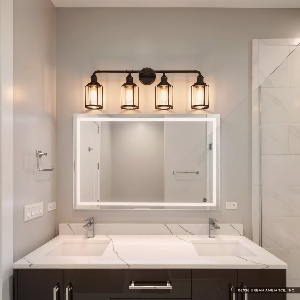 UQL3500 Luxe Industrial Bath Vanity Light, 12"H x 33.5"W, Natural Blac ...