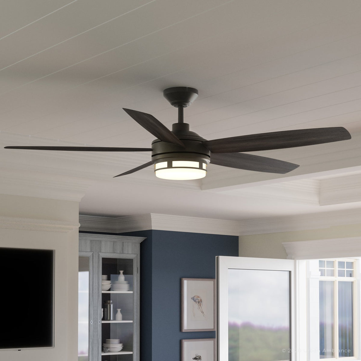 UHP9002 Modern Indoor or Outdoor Ceiling Fan, 15.6"H x 54"W, Midnight ...
