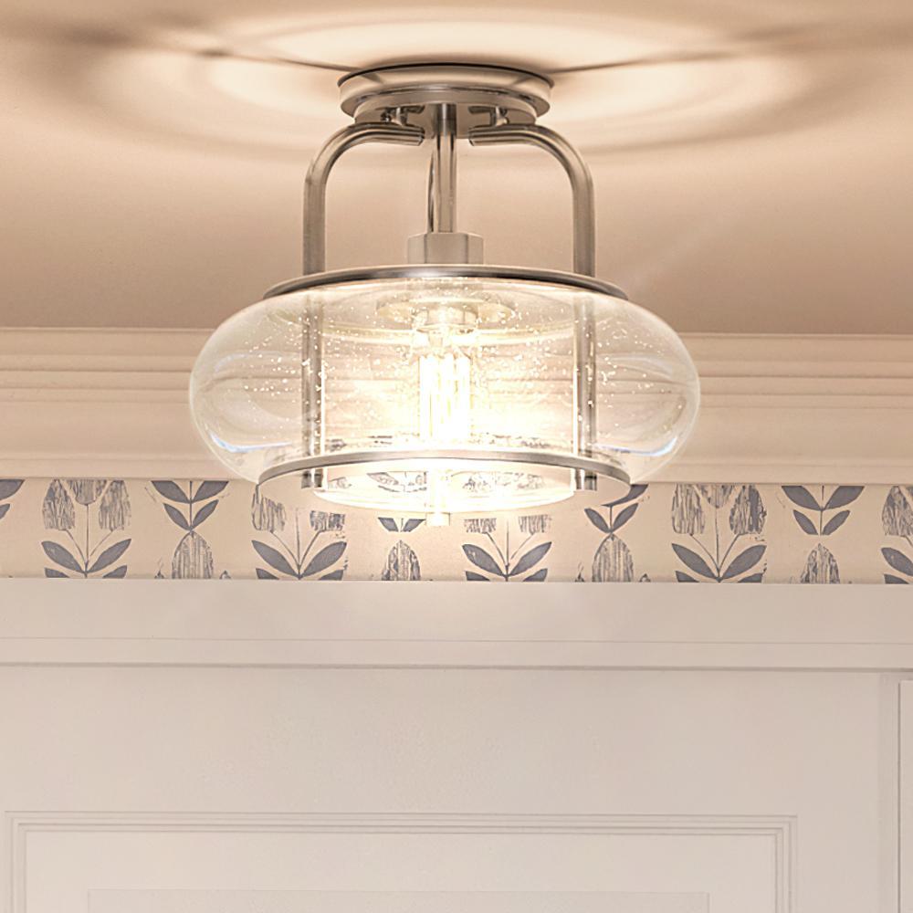 UQL3280 Utilitarian Ceiling Light, 10"H x 12"W, Brushed Nickel Finish ...