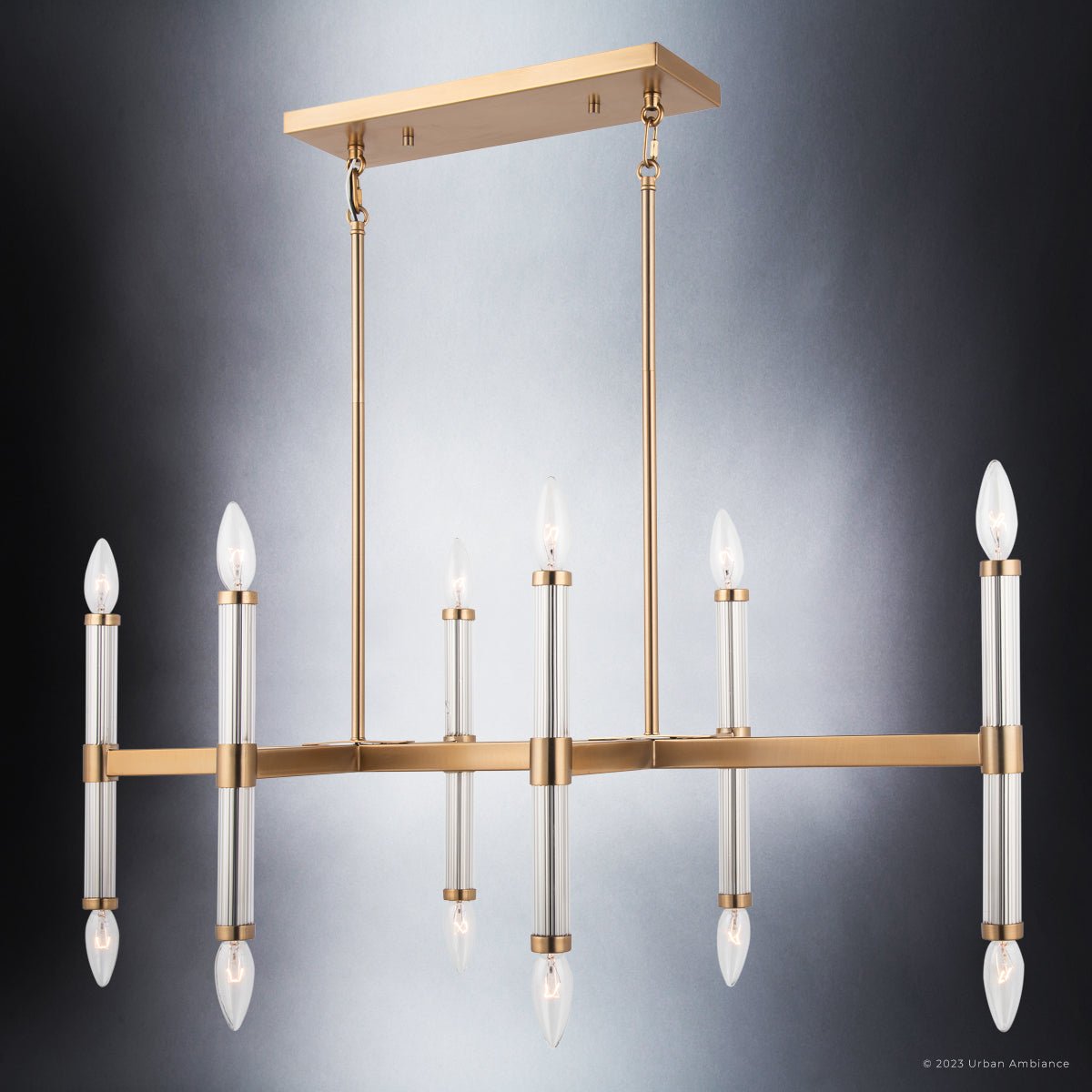 ULB2181 Modern Chandelier, 16''H x 38''W, Brushed Brass Finish, Carlin ...