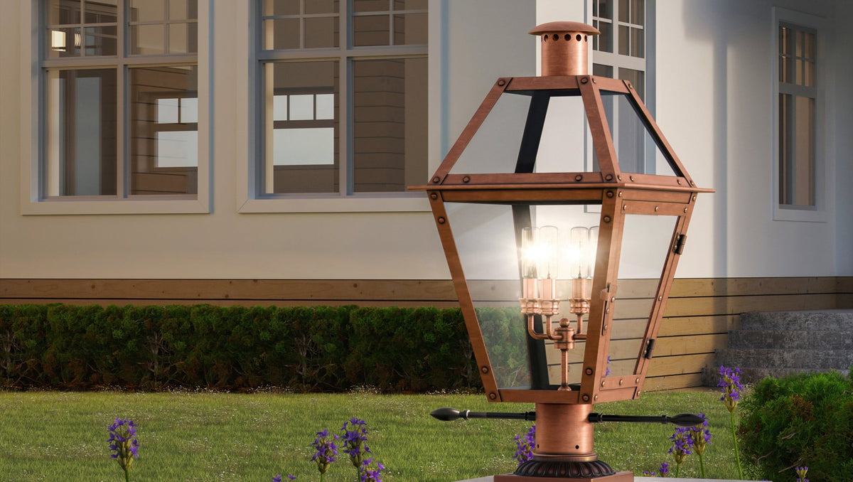 UQL1373 Historic Outdoor Post/Pier Light, 26"H x 17"W, Rustic Copper F ...