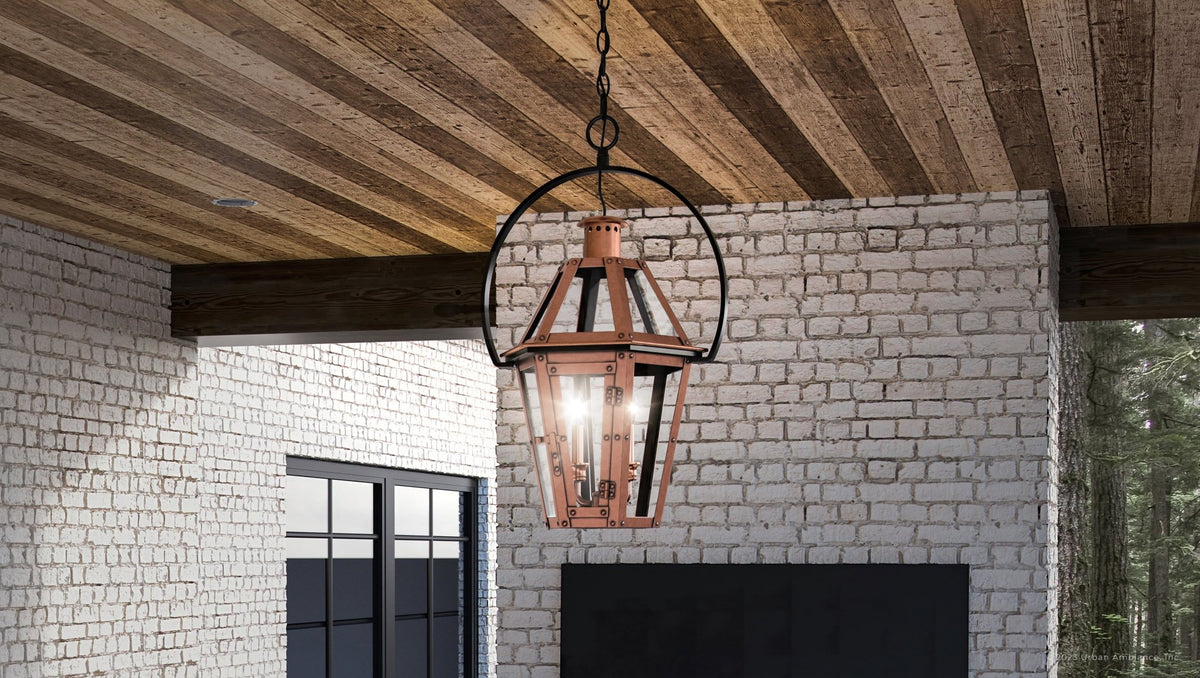 UQL1703 Rustic Outdoor Pendant, 24''H x 11''W, Rustic Copper Finish, S ...