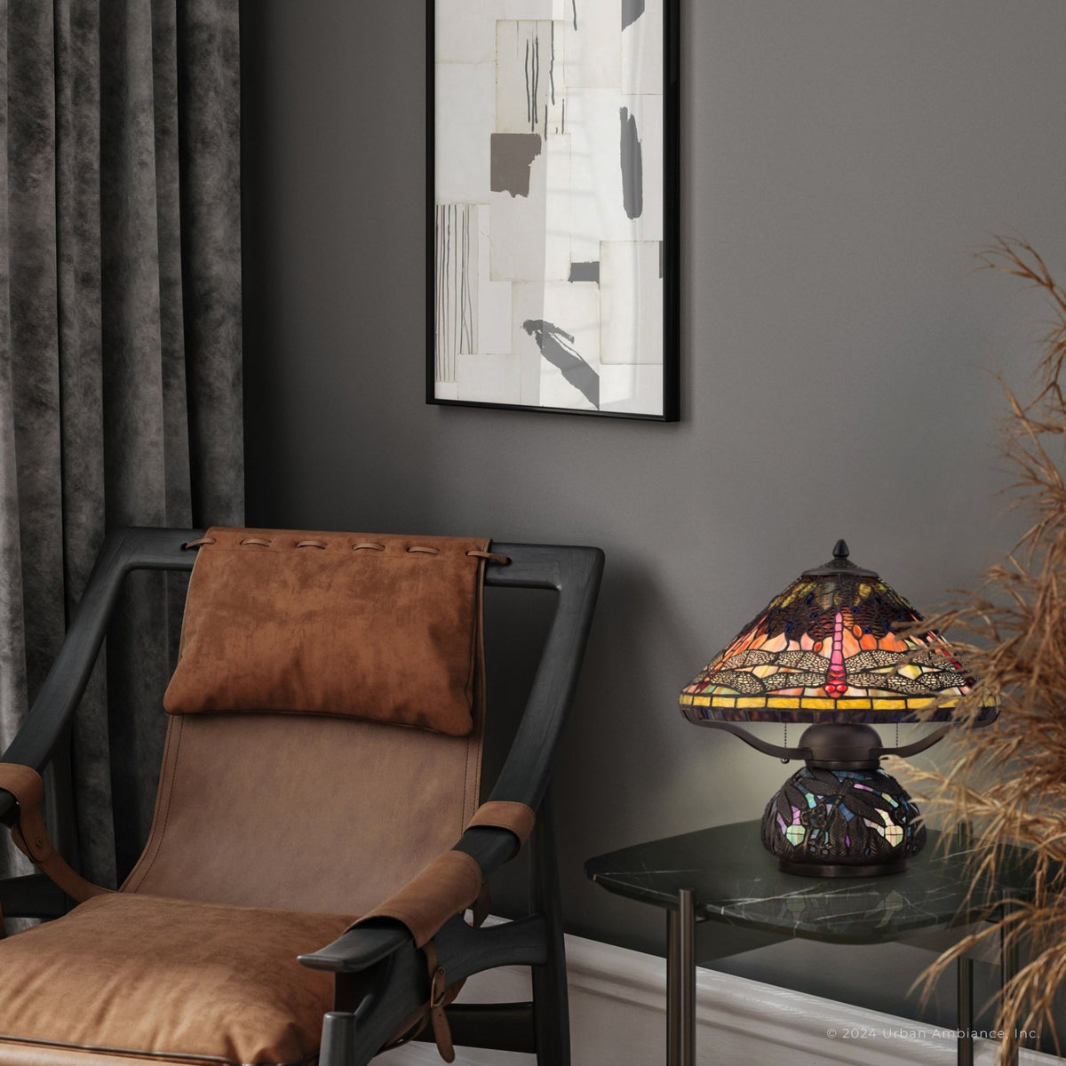 UQL7022 Bolsover Tiffany Table Lamp with Rustic Style, 16.5''H x 17''W ...