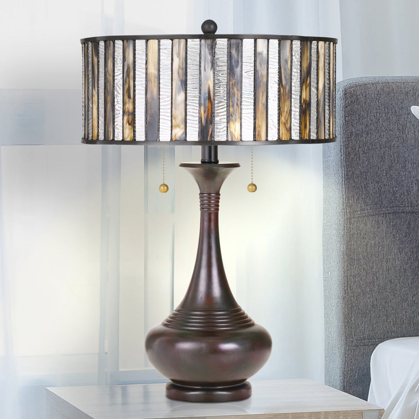 UQL7039 Battersea Tiffany Table Lamp with Tuscan Style, 21.5''H x 15 ...